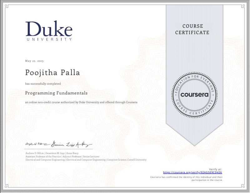 Poojitha Palla on LinkedIn: #cprogramming #certificate #coursera # ... Poojitha Palla on LinkedIn: #cprogramming #certificate #coursera # ...
