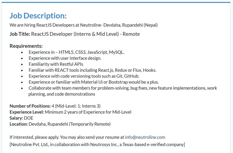 #hiring #reactjs #intenship #midlevel #rupandehi #techjobs | Neutroline ... #hiring #reactjs #intenship #midlevel #rupandehi #techjobs | Neutroline ...