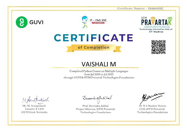 Vaishali M on LinkedIn: Python - Programming Language - IIT Madras - GUVI Vaishali M on LinkedIn: Python - Programming Language - IIT Madras - GUVI