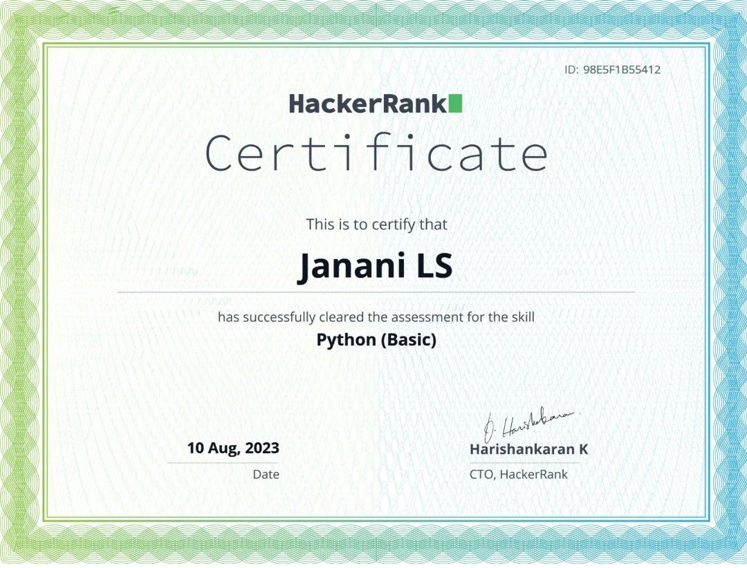 Janani L.s on LinkedIn: #hackerrank #python Janani L.s on LinkedIn: #hackerrank #python