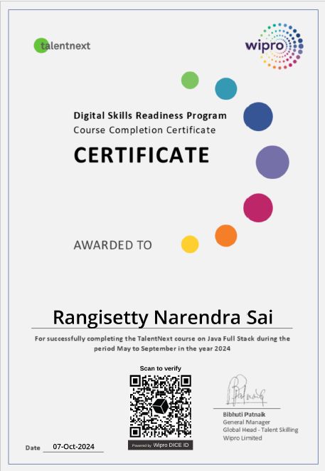 Narendra Sai on LinkedIn: #wiprotalentnext #javafullstack #careergrowth Narendra Sai on LinkedIn: #wiprotalentnext #javafullstack #careergrowth