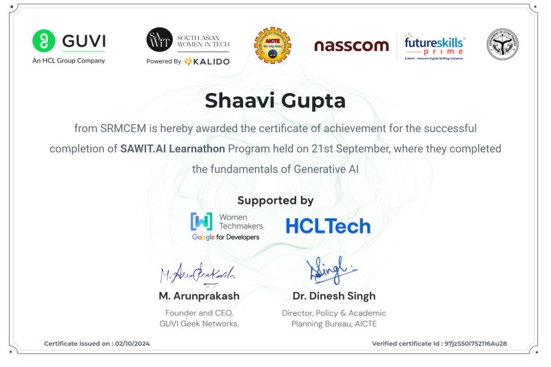 Shaavi Gupta on LinkedIn: #sawitcommunity #genai #futureskills #guvi Shaavi Gupta on LinkedIn: #sawitcommunity #genai #futureskills #guvi