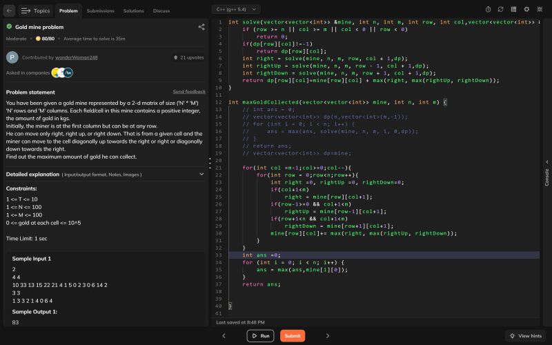 Bishal Das on LinkedIn: #dynamicprogramming #maximumgoldcollection # ... Bishal Das on LinkedIn: #dynamicprogramming #maximumgoldcollection # ...