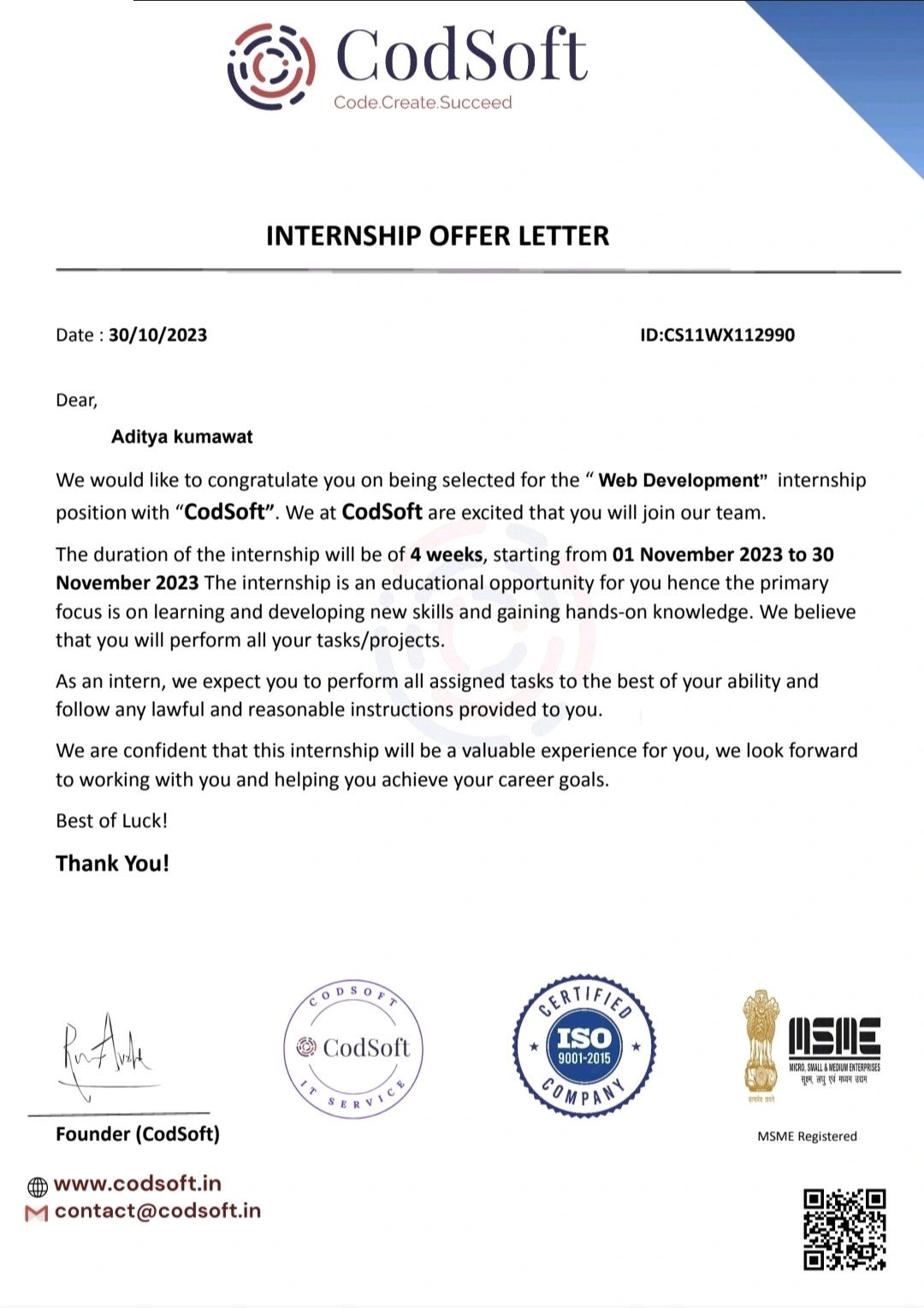 ADITYA KUMAWAT.5 on LinkedIn: #hii #connections #codsoft #intern # ... ADITYA KUMAWAT.5 on LinkedIn: #hii #connections #codsoft #intern # ...