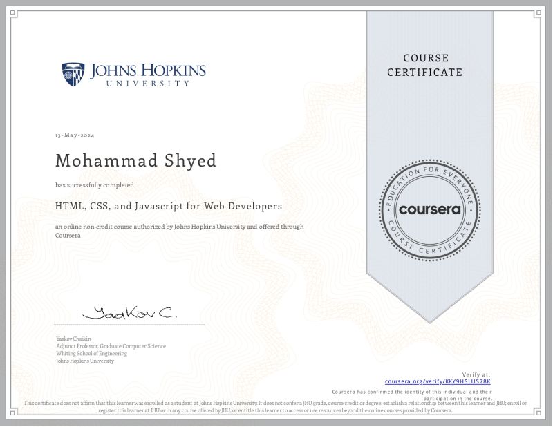 Mohammad Shyed on LinkedIn: Certified Web Developer | HTML, CSS, JavaScript Mohammad Shyed on LinkedIn: Certified Web Developer | HTML, CSS, JavaScript