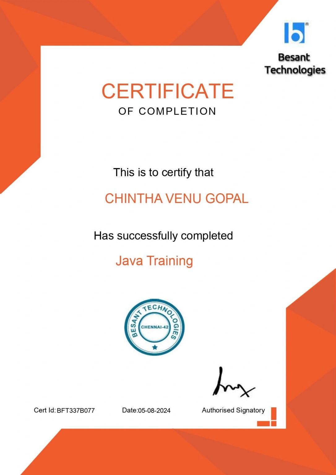 Venu Gopal Chintha on LinkedIn: #java #besanttechnologies #java #training Venu Gopal Chintha on LinkedIn: #java #besanttechnologies #java #training