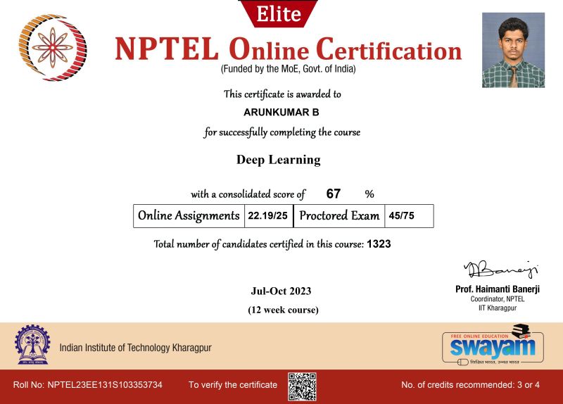 Arun Kumar Balasubramaniyan on LinkedIn: #nptel #onlinecourse #deeplearning Arun Kumar Balasubramaniyan on LinkedIn: #nptel #onlinecourse #deeplearning