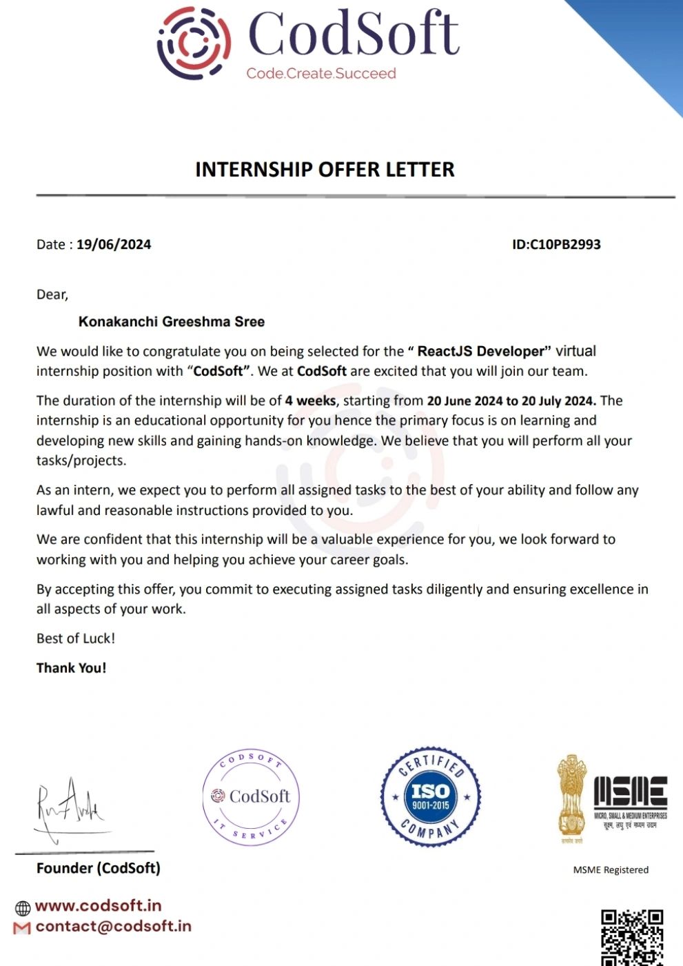 Konakanchi Greeshma Sree on LinkedIn: #internship #codsoft #reactjs Konakanchi Greeshma Sree on LinkedIn: #internship #codsoft #reactjs