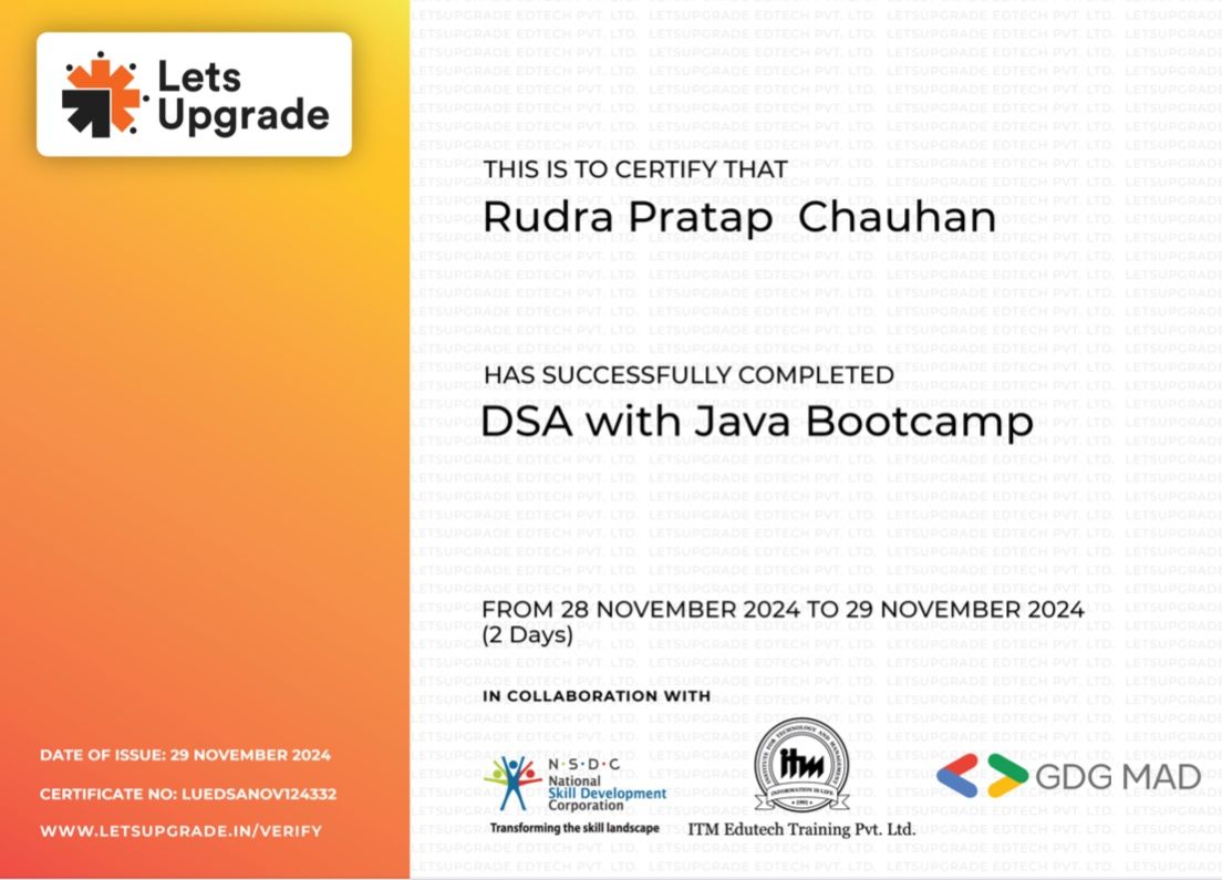 RUDRA Pratap Chauhan on LinkedIn: #learningjourney #java #dsa #bootcamp RUDRA Pratap Chauhan on LinkedIn: #learningjourney #java #dsa #bootcamp