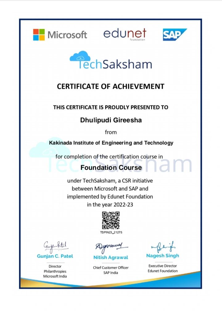 Gireesha Dhulipudi on LinkedIn: #microsoft #edunet #techsaksham # ... Gireesha Dhulipudi on LinkedIn: #microsoft #edunet #techsaksham # ...