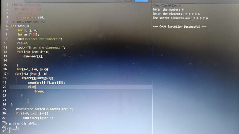 Biswajit Dash on LinkedIn: Insertion Sort Algorithm Using C++… Biswajit Dash on LinkedIn: Insertion Sort Algorithm Using C++…