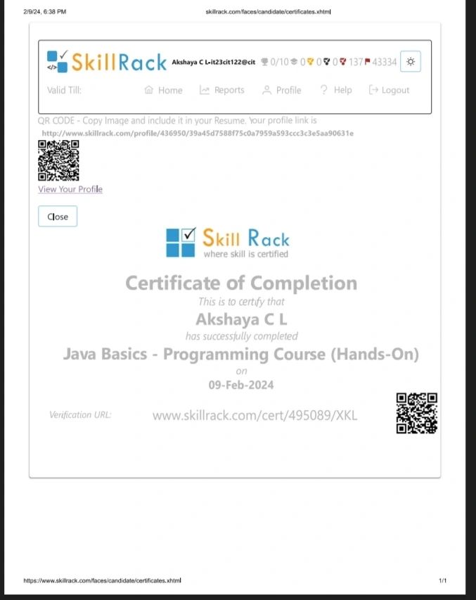 Finished Java Basics course by SkillRack | Akshaya Chandran posted on ... Finished Java Basics course by SkillRack | Akshaya Chandran posted on ...