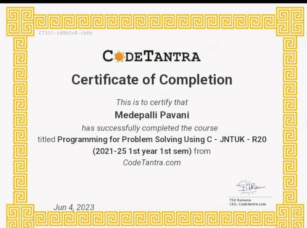 Pavani Medepalli on LinkedIn: #codetantra #cprogramming #coding Pavani Medepalli on LinkedIn: #codetantra #cprogramming #coding