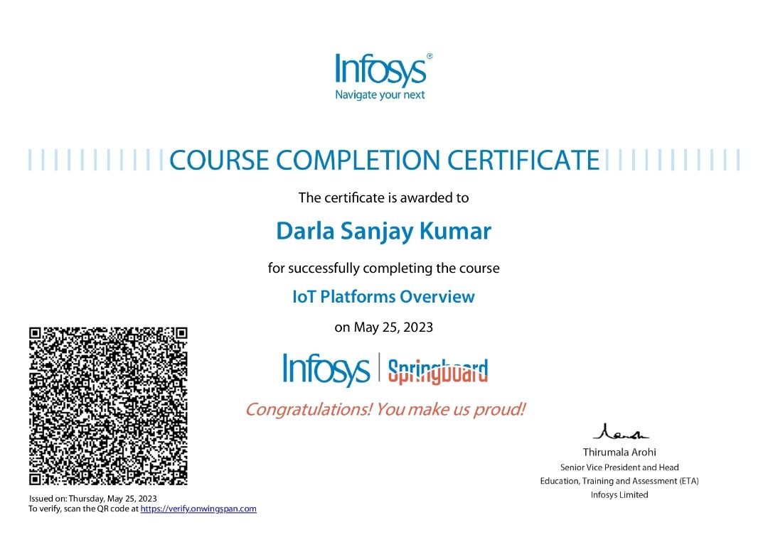 Darla Sanjay Kumar on LinkedIn: #infosys #infosysspringboard #iot Darla Sanjay Kumar on LinkedIn: #infosys #infosysspringboard #iot