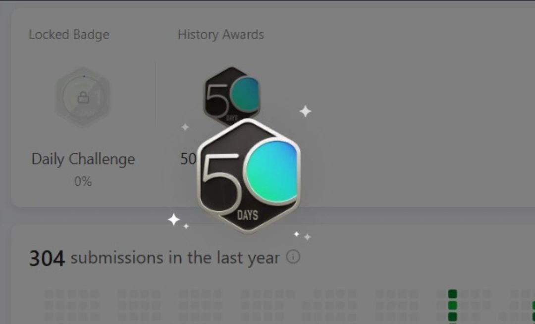 Finished 50 days of LeetCode with great code. | Chahat Pandey posted on ... Finished 50 days of LeetCode with great code. | Chahat Pandey posted on ...