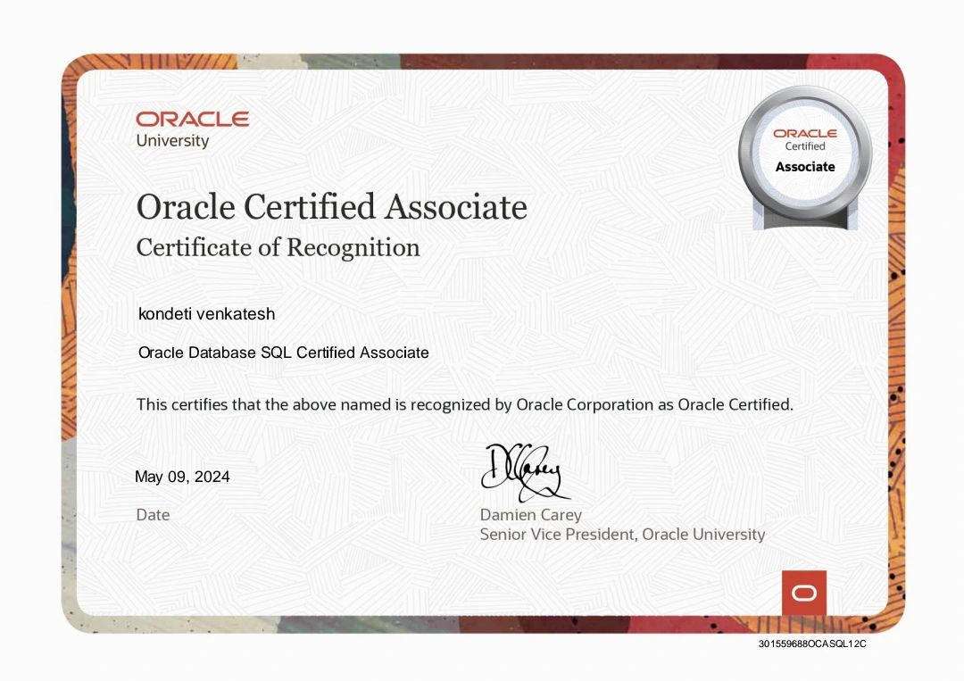 #oracledatabase #sql | Venkatesh Kondeti #oracledatabase #sql | Venkatesh Kondeti