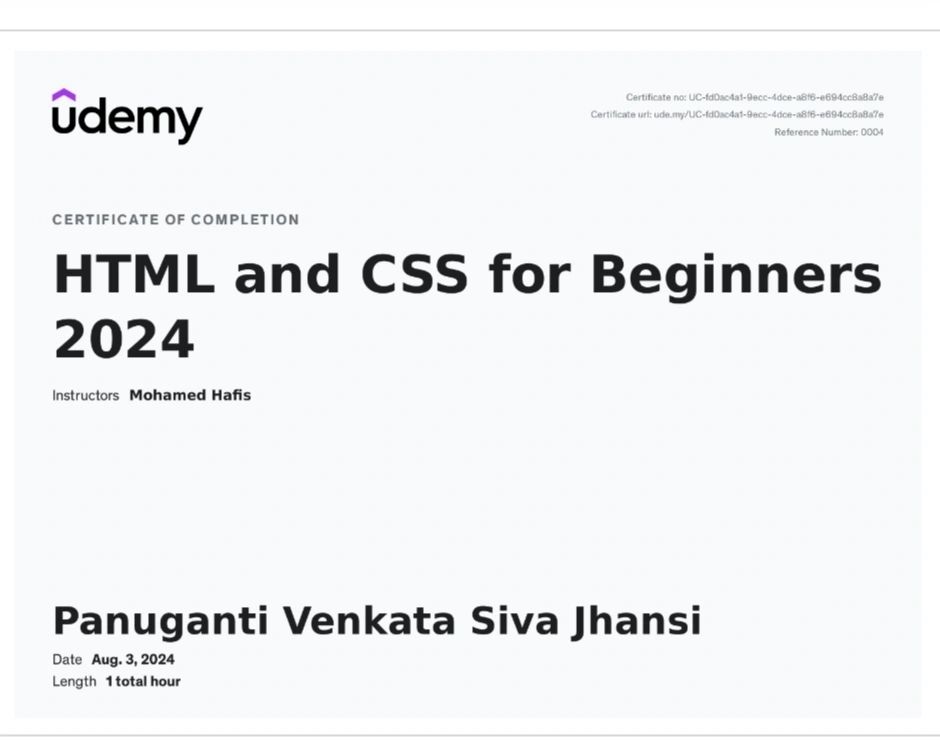 Completed HTML & CSS course on Udemy | Panuganti Venkata Siva Jhansi ... Completed HTML & CSS course on Udemy | Panuganti Venkata Siva Jhansi ...