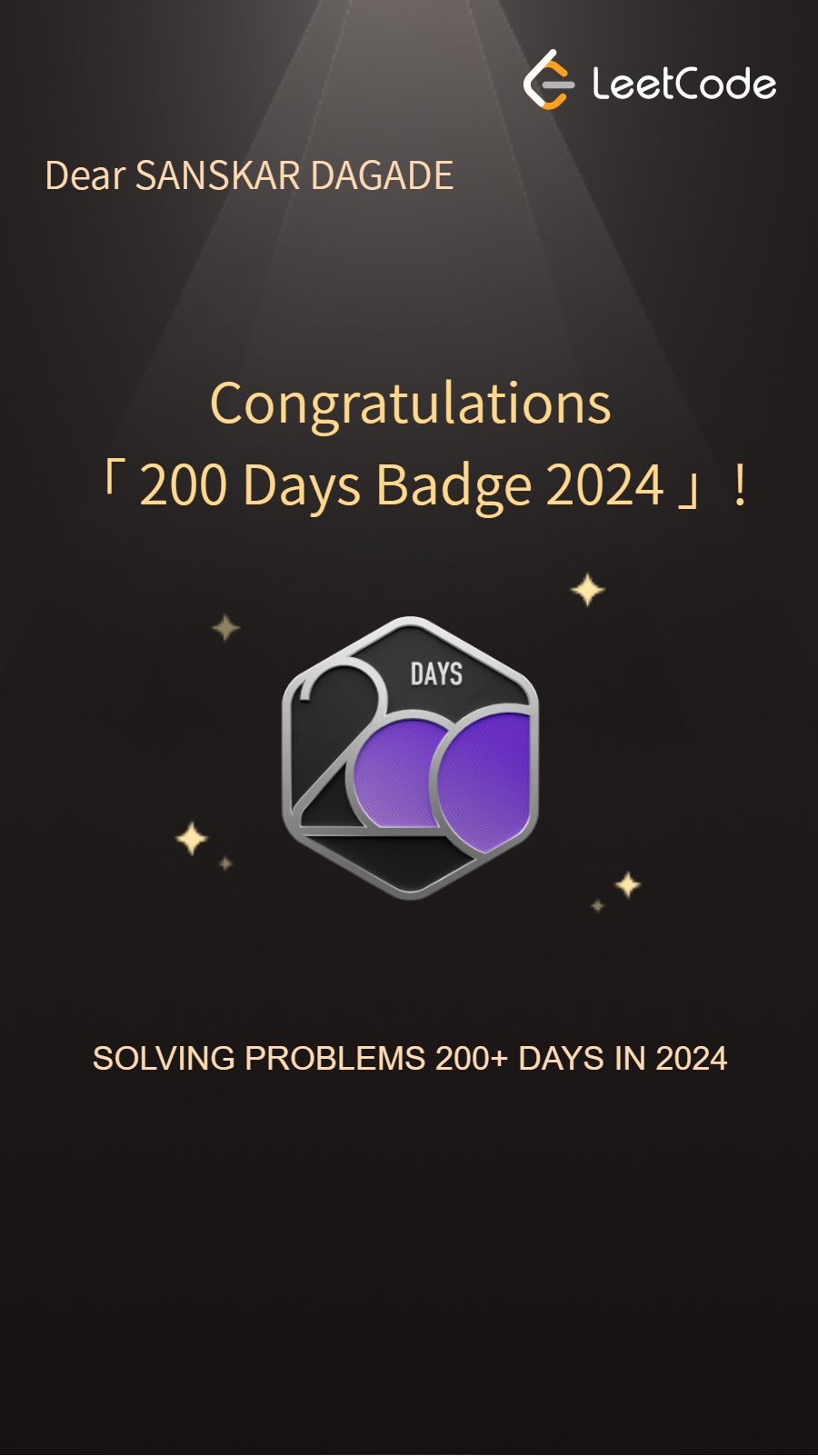 Sanskar Dagade on LinkedIn: 🚀 200+ days of LeetCode in 2024! 🚀 This ... Sanskar Dagade on LinkedIn: 🚀 200+ days of LeetCode in 2024! 🚀 This ...