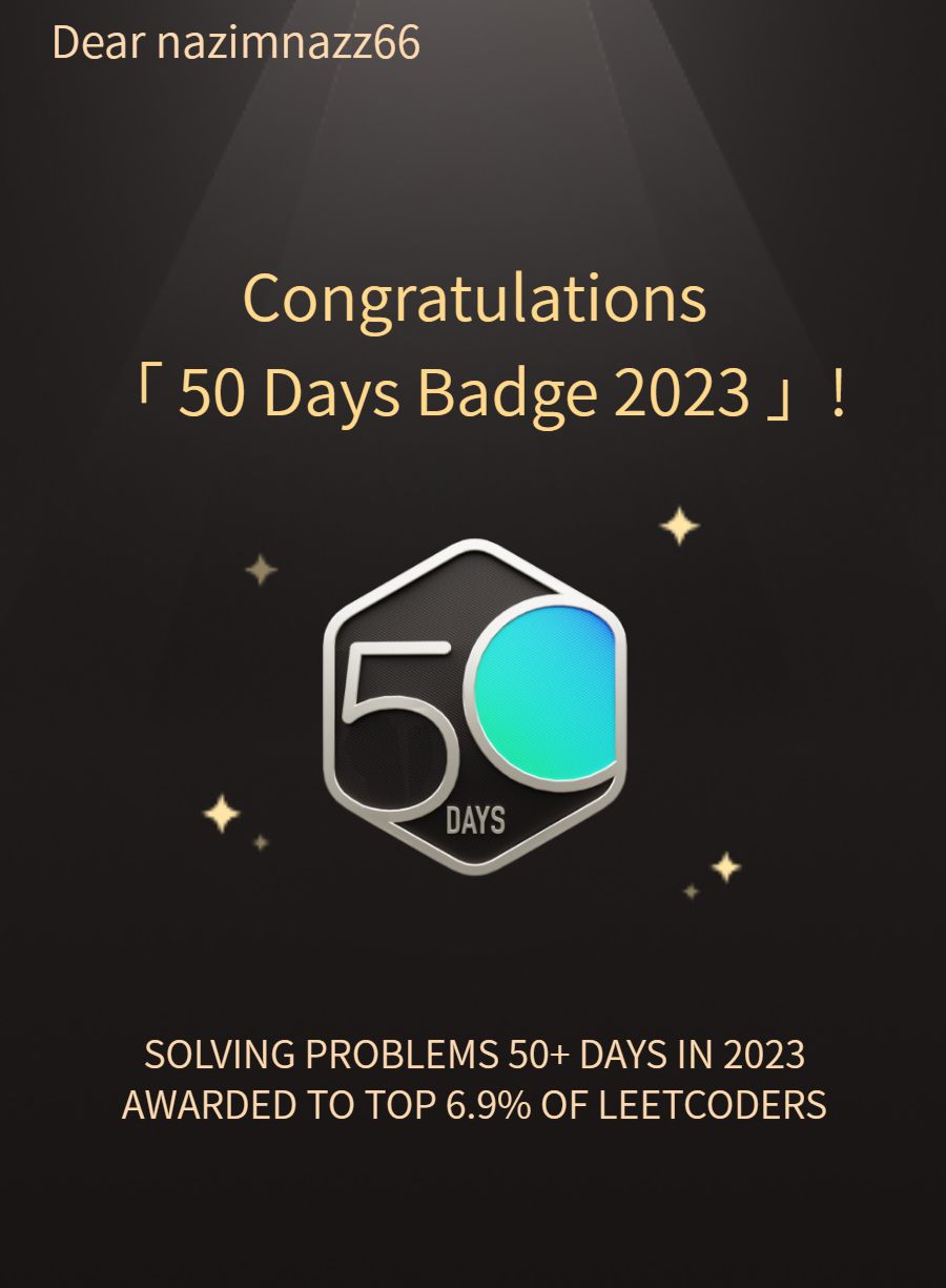 Earned 50 days Badge from leetcode for software development | Muhammad ... Earned 50 days Badge from leetcode for software development | Muhammad ...
