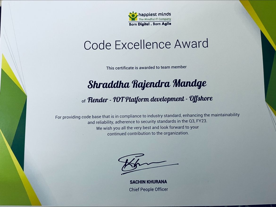 Shraddha mandge on LinkedIn: #codeexcellence #award #codingjourney # ... Shraddha mandge on LinkedIn: #codeexcellence #award #codingjourney # ...
