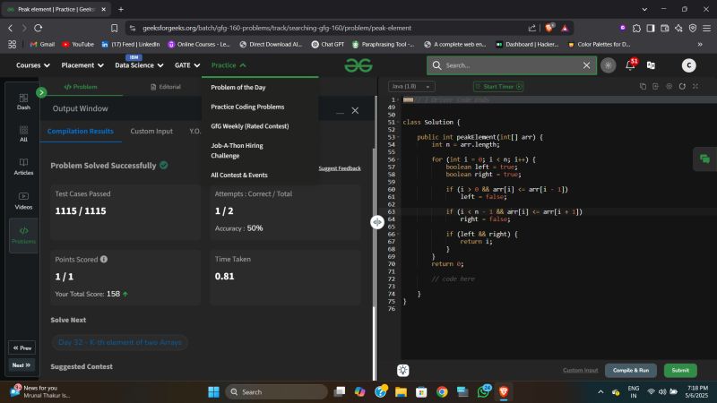 #160daysofcode #geeksforgeeks #java #problemsolving #peakelement #day31 ... #160daysofcode #geeksforgeeks #java #problemsolving #peakelement #day31 ...