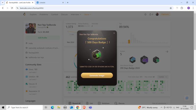 Ravi Teja Tadikonda on LinkedIn: #leetcode #codingjourney #learning Ravi Teja Tadikonda on LinkedIn: #leetcode #codingjourney #learning