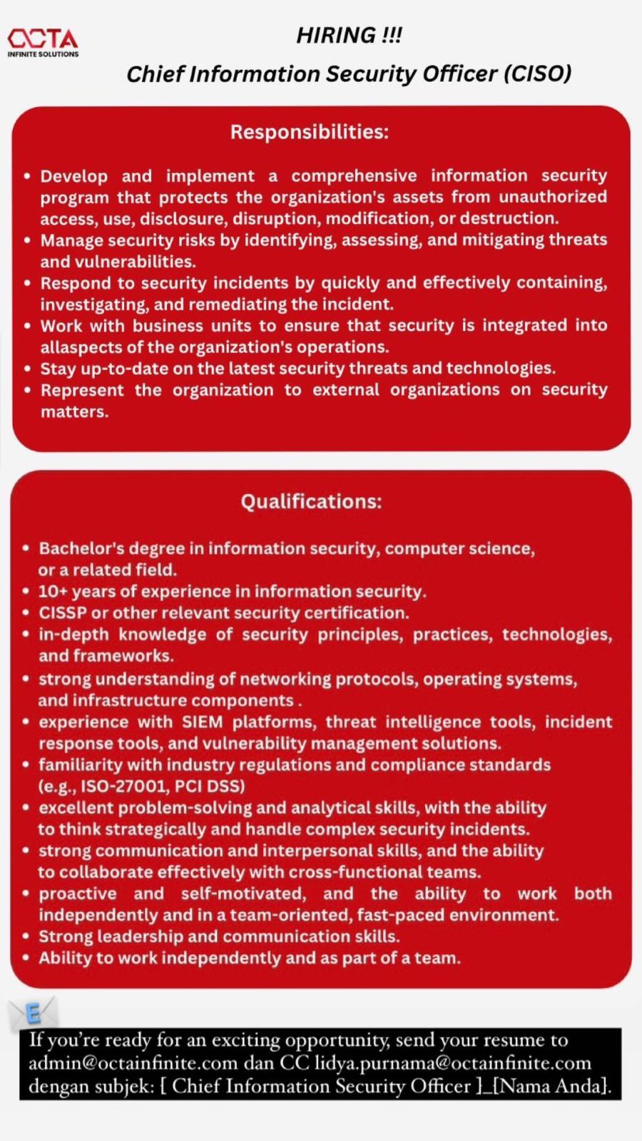 Octa Infinite Solutions on LinkedIn: #jobseeker Octa Infinite Solutions on LinkedIn: #jobseeker