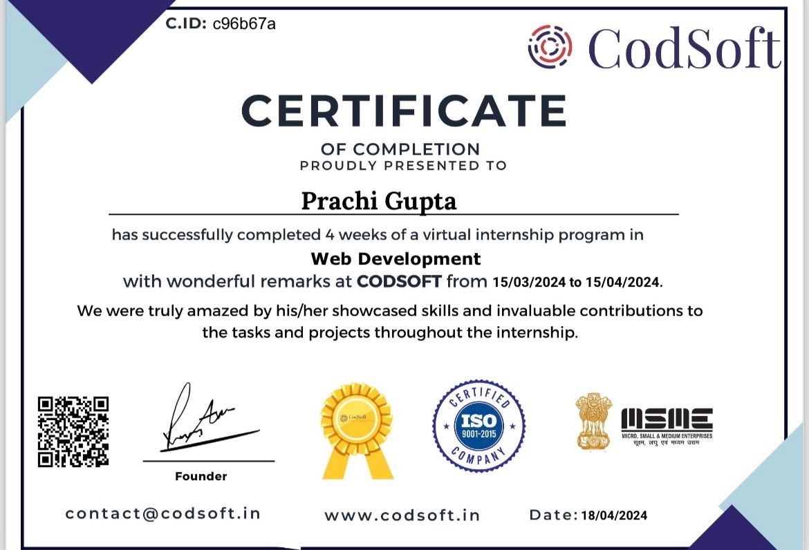 Prachi Gupta on LinkedIn: #codsoft Prachi Gupta on LinkedIn: #codsoft