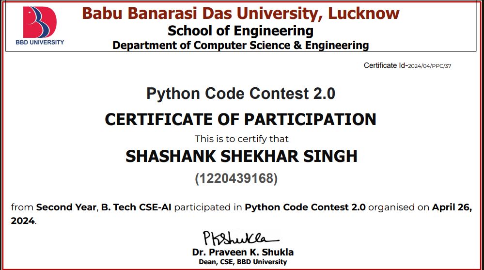 shashank shekhar singh on LinkedIn: I had participated in Python Code ... shashank shekhar singh on LinkedIn: I had participated in Python Code ...