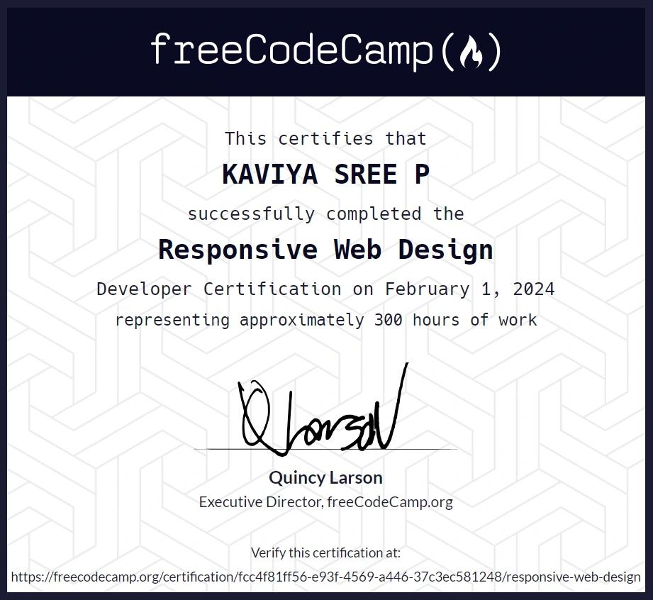 KAVIYA SREE P on LinkedIn: freeCodeCamp KAVIYA SREE P on LinkedIn: freeCodeCamp