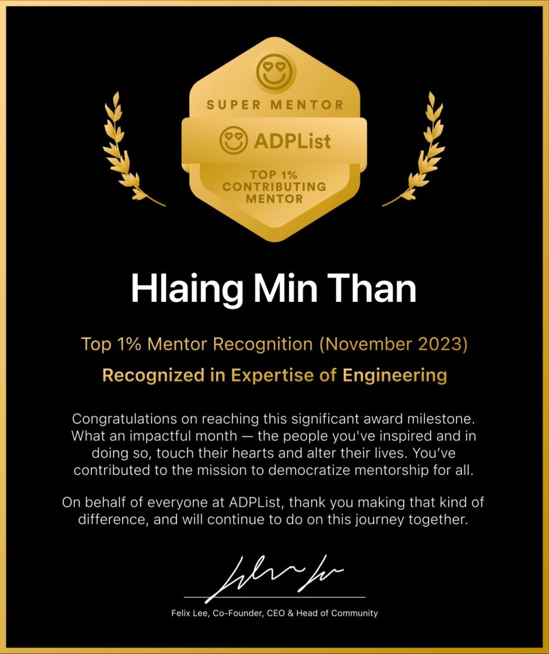 Hlaing Min Than (Faizal) on LinkedIn: Grateful and honored to be ... Hlaing Min Than (Faizal) on LinkedIn: Grateful and honored to be ...
