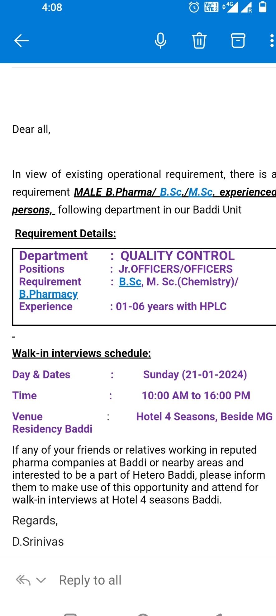 Venkata Reddy Challa on LinkedIn: For Hetero Labs limited, Baddi ... Venkata Reddy Challa on LinkedIn: For Hetero Labs limited, Baddi ...