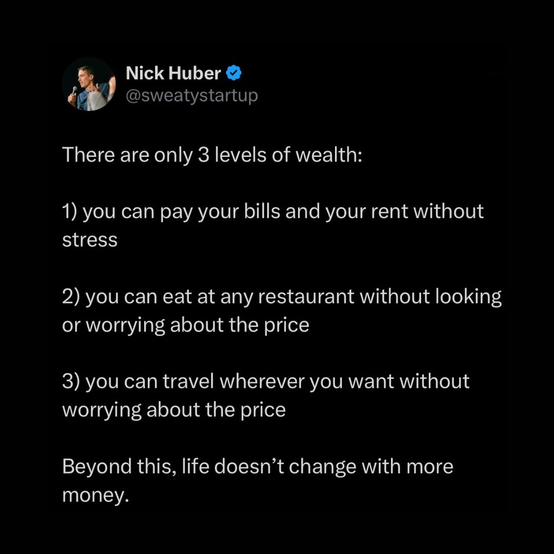 There are only 3 levels of wealth: 1) you can pay your bills and your ... There are only 3 levels of wealth: 1) you can pay your bills and your ...