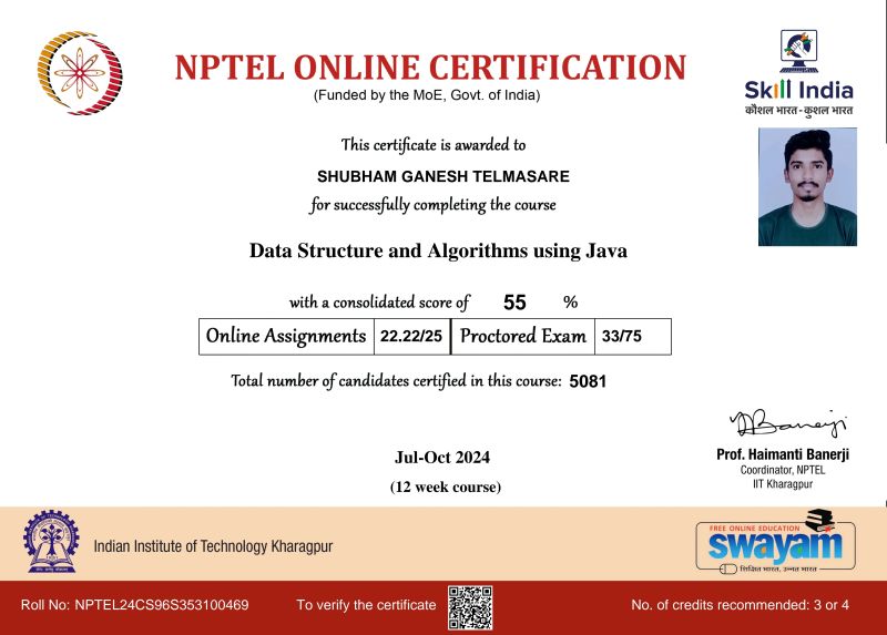 Shubham Telmasare on LinkedIn: #java #datastructures #algorithms #nptel Shubham Telmasare on LinkedIn: #java #datastructures #algorithms #nptel
