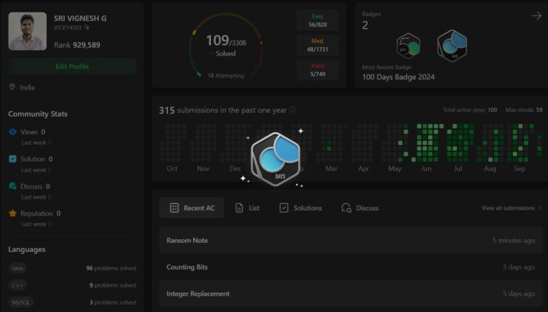 Sri Vignesh on LinkedIn: #100daysofcode #leetcode #codingchallenge # ... Sri Vignesh on LinkedIn: #100daysofcode #leetcode #codingchallenge # ...