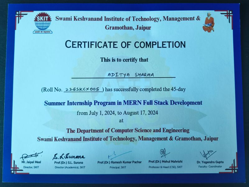 Aditya Sharma on LinkedIn: #internship #mernstack #skit # ... Aditya Sharma on LinkedIn: #internship #mernstack #skit # ...
