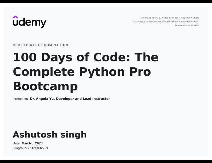 Ashutosh Singh on LinkedIn: I have successfully completed the 100 Days ... Ashutosh Singh on LinkedIn: I have successfully completed the 100 Days ...