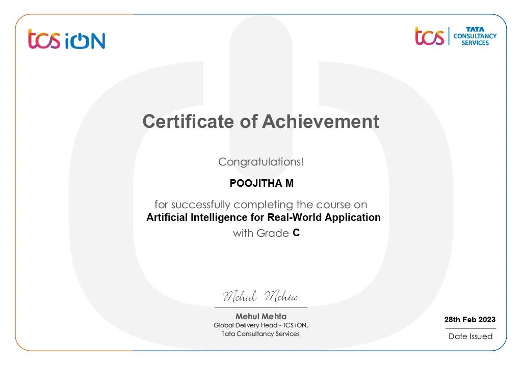 Poojitha Chowdary on LinkedIn: #ai #tcsion #learningjourney Poojitha Chowdary on LinkedIn: #ai #tcsion #learningjourney