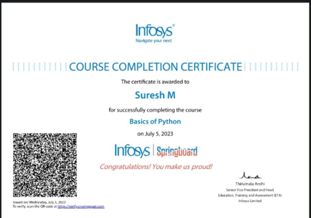 SURESH M on LinkedIn: #python #pythonprogramming #infosys # ... SURESH M on LinkedIn: #python #pythonprogramming #infosys # ...