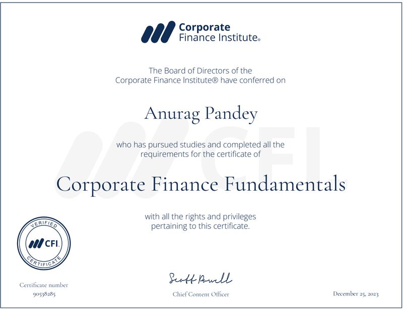 Completed Corporate Finance Fundamentals | Anurag Pandey posted on the ... Completed Corporate Finance Fundamentals | Anurag Pandey posted on the ...