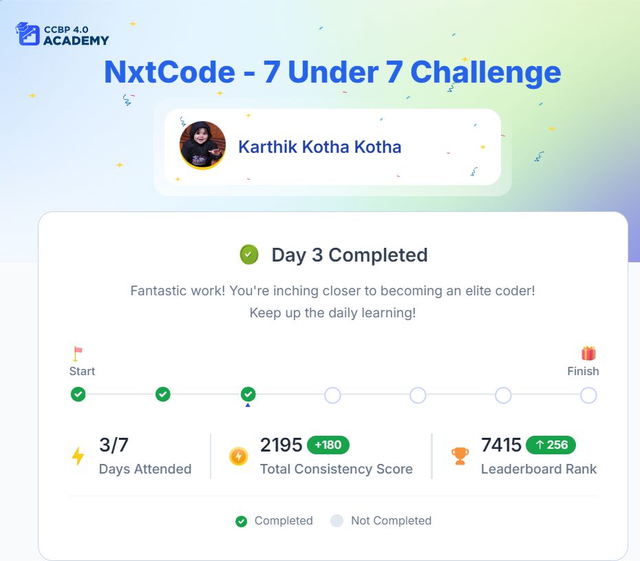 Karthik Kotha on LinkedIn: #nxtwave #nxtwave #niat #ccbp #codechallenge ... Karthik Kotha on LinkedIn: #nxtwave #nxtwave #niat #ccbp #codechallenge ...
