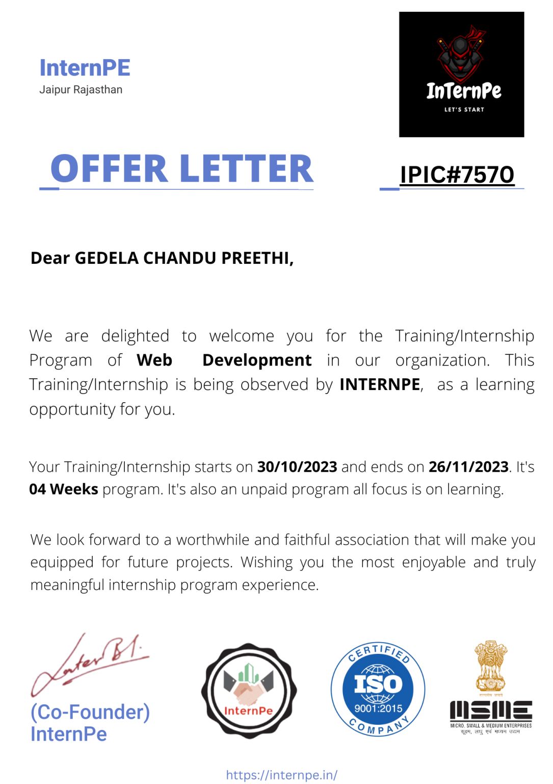 GEDELA CHANDU PREETHI on LinkedIn: #webdevelopment #internpe GEDELA CHANDU PREETHI on LinkedIn: #webdevelopment #internpe