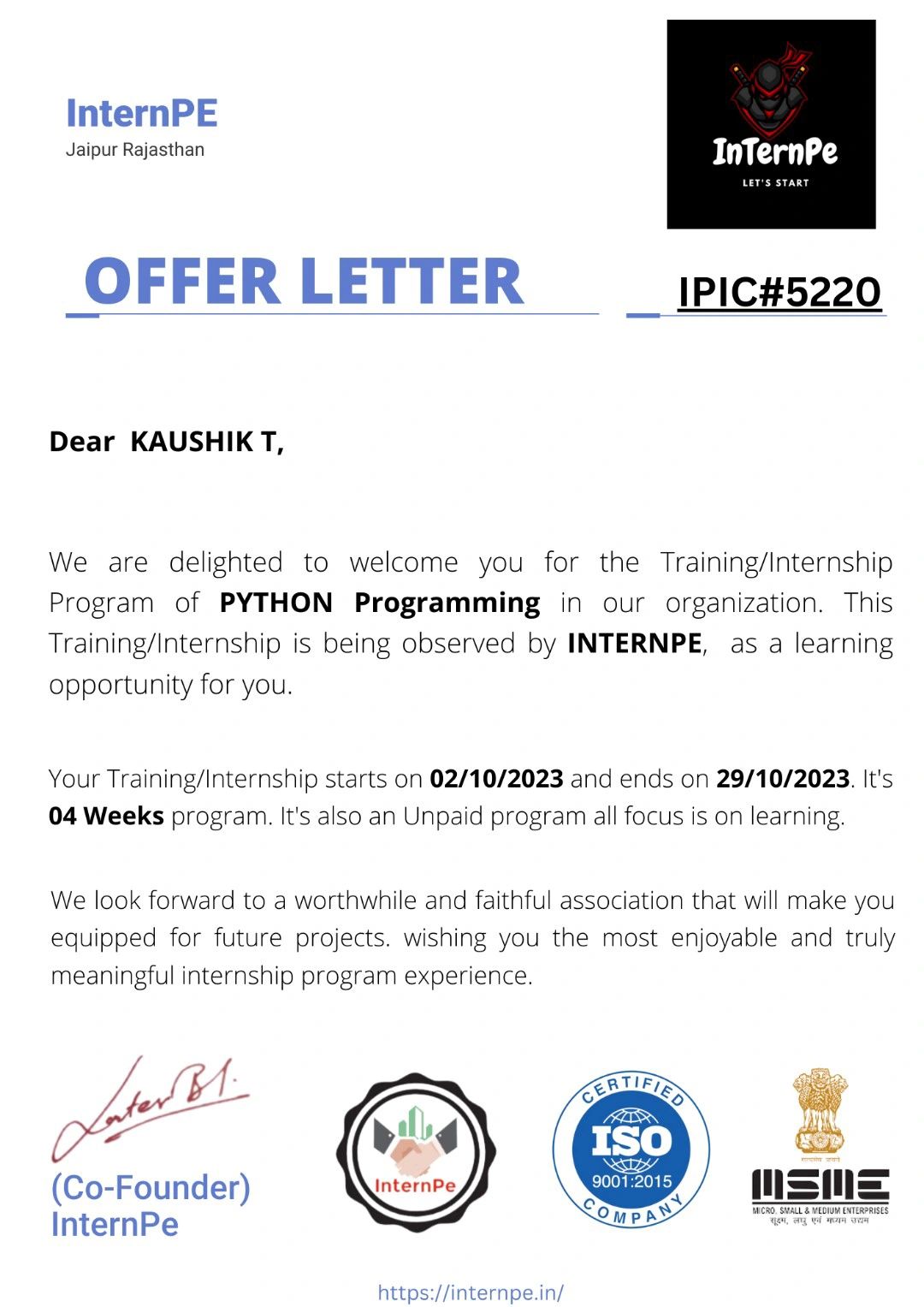 KAUSHIK T on LinkedIn: #internpe KAUSHIK T on LinkedIn: #internpe