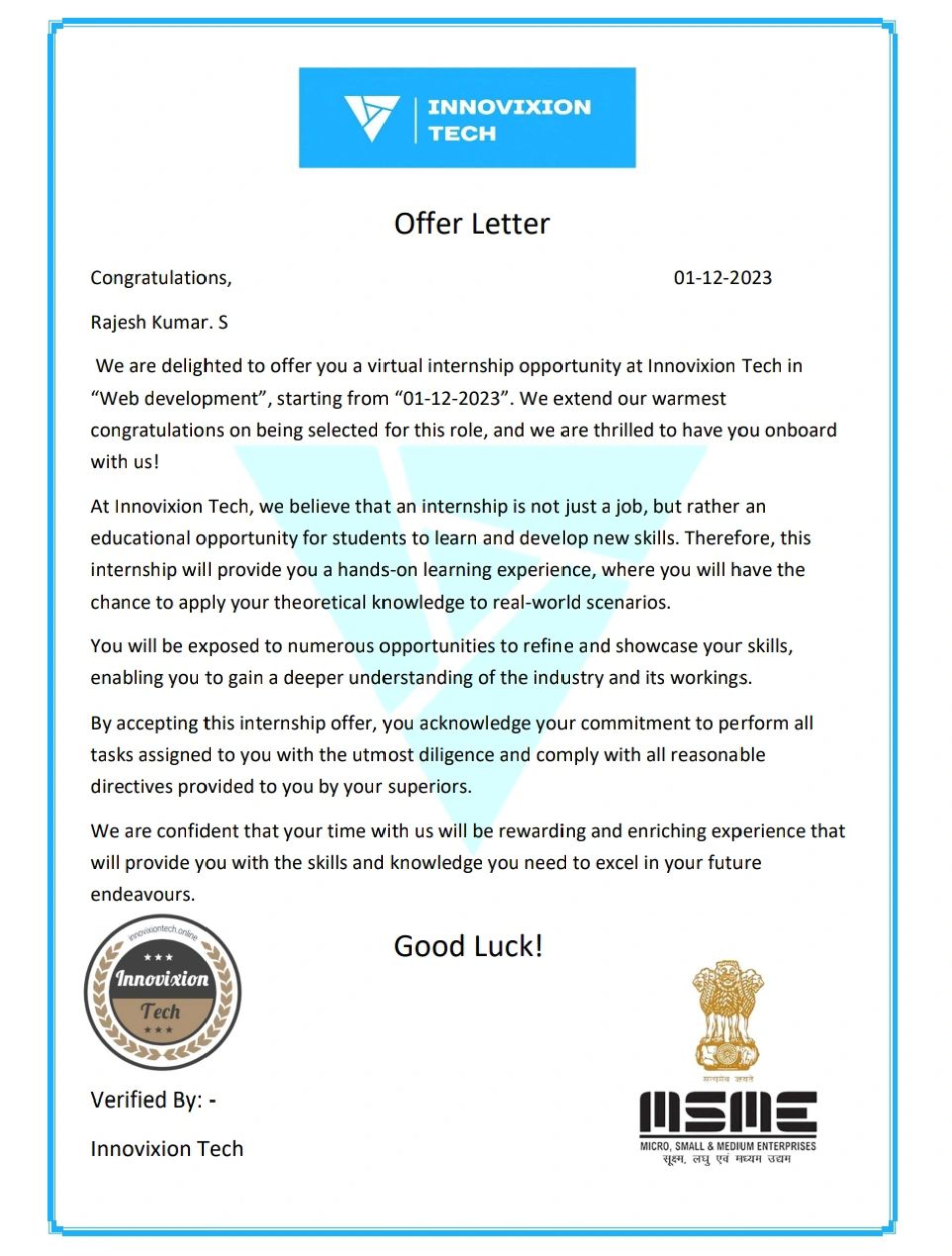 S. Rajesh Kumar on LinkedIn: #innovixiontech #webdevelopment #internship S. Rajesh Kumar on LinkedIn: #innovixiontech #webdevelopment #internship