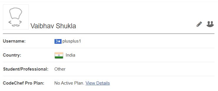 Became 3 star coder on codechef last week... | Vaibhav Shukla | 10 comments Became 3 star coder on codechef last week... | Vaibhav Shukla | 10 comments