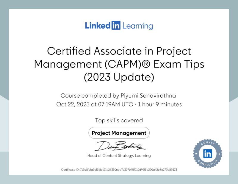 Piyumi Senavirathna on LinkedIn: Certificate of Completion Piyumi Senavirathna on LinkedIn: Certificate of Completion