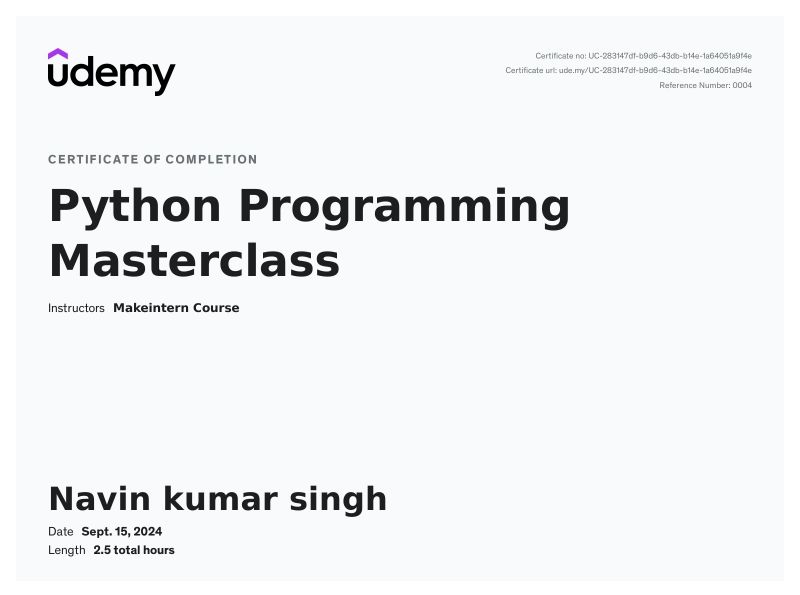 Navin Singh on LinkedIn: Python Programming Masterclass will give me ... Navin Singh on LinkedIn: Python Programming Masterclass will give me ...