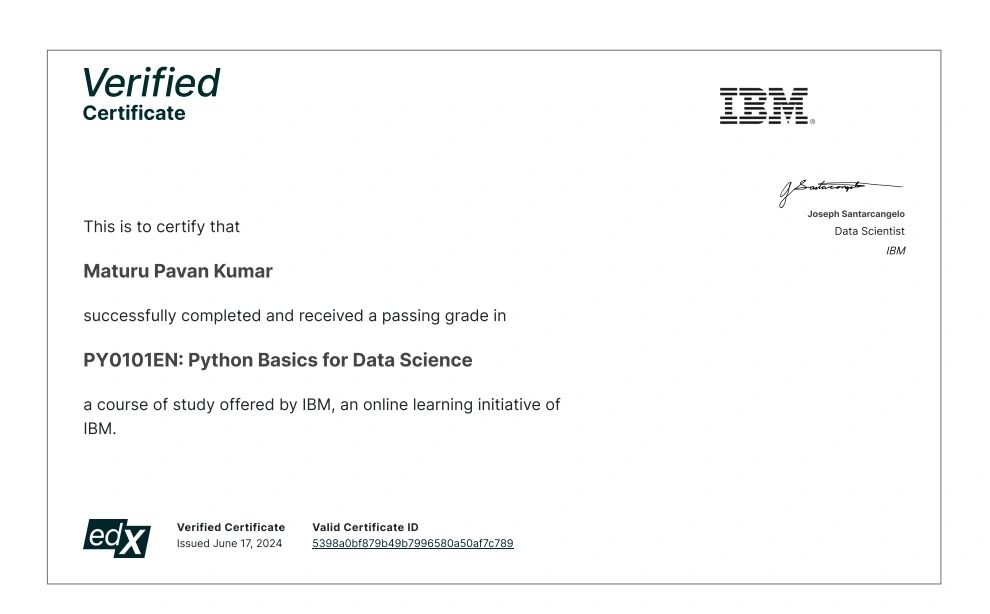 PAVAN KUMAR MATURU on LinkedIn: #python #edx #gvp #ibm #datascience PAVAN KUMAR MATURU on LinkedIn: #python #edx #gvp #ibm #datascience