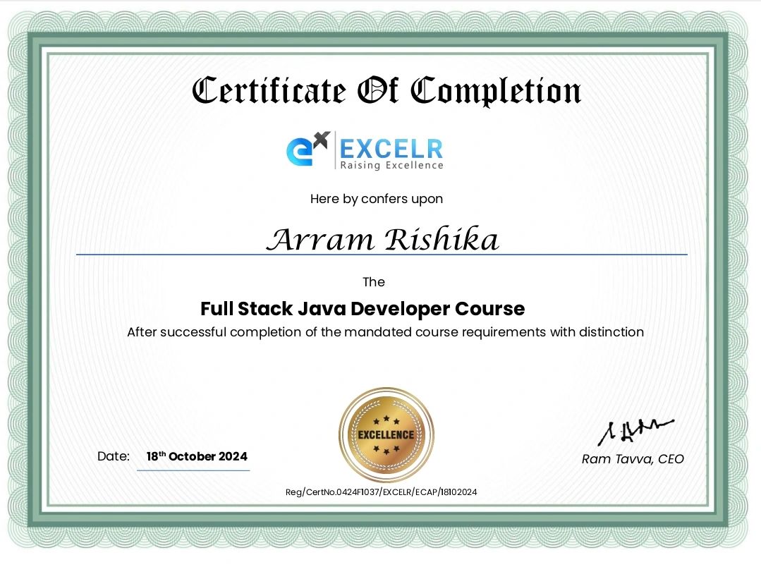Arram Rishika on LinkedIn: #javafullstack #learningjourney #techskills Arram Rishika on LinkedIn: #javafullstack #learningjourney #techskills