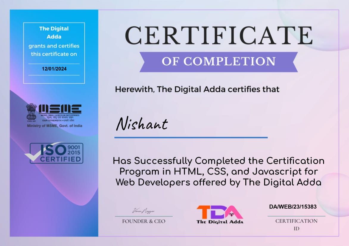 Nishant Vats on LinkedIn: I successfully completed HTML, CSS and ... Nishant Vats on LinkedIn: I successfully completed HTML, CSS and ...